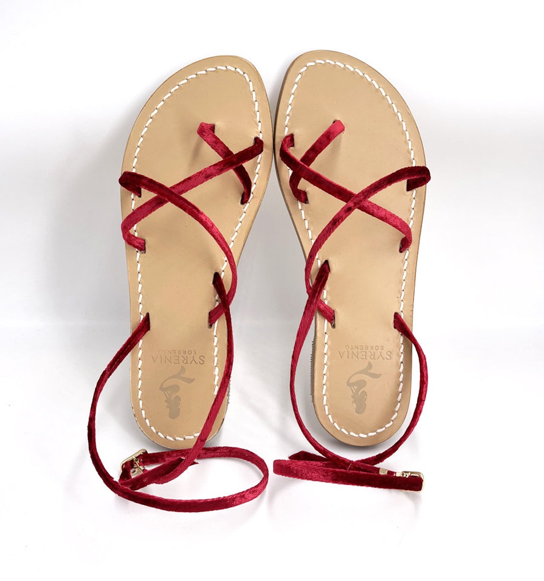 Red Velvet Capri Sandals Handmade in Italy - Sandali Capresi in Velluto ...