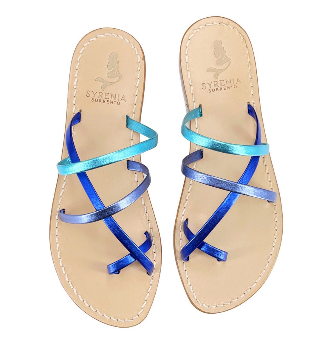 Woman’s Blue Capri Sandals & Flip-flops Style Flat Handmade in Italy ...