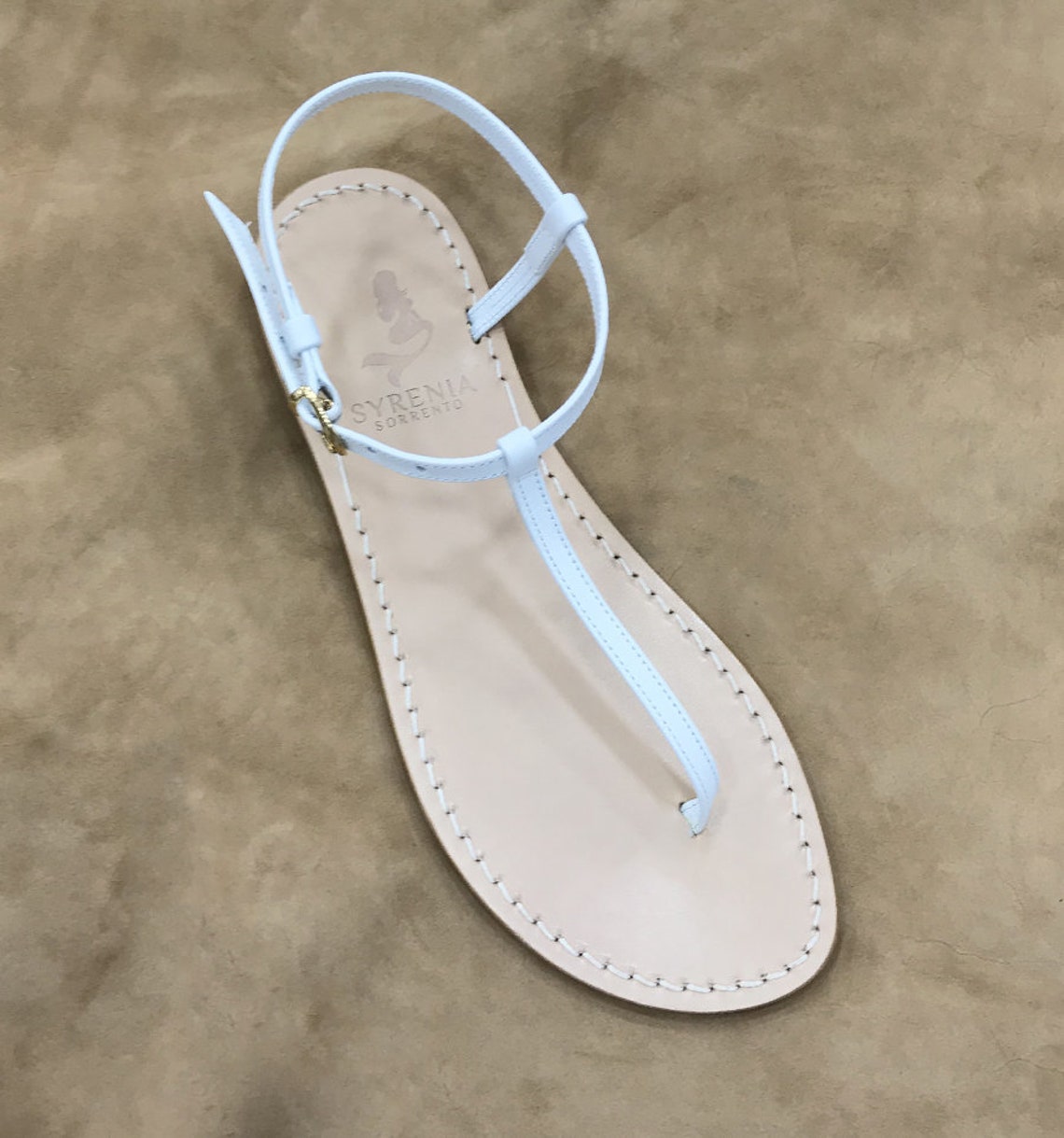 White Capri Sandals T Bar - Italian Flat Sandals - White Leather Capri ...