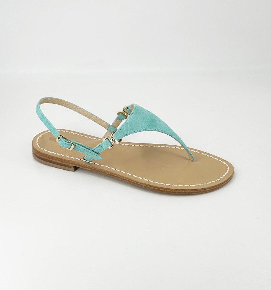 Capri Sandals in Aquamarine Suede Handmade in Italy - Aquamarine Suede ...