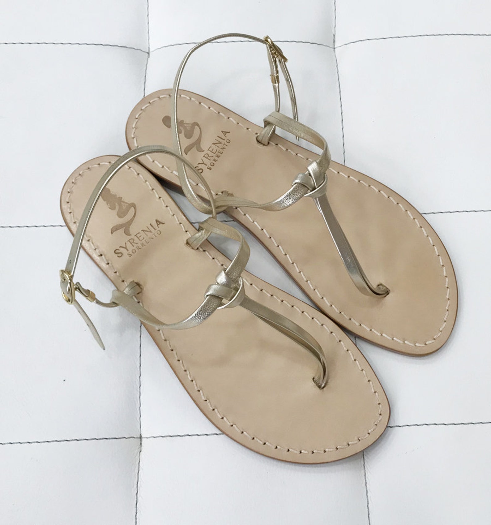 Gold Capri Sandals Flat Handmade Sandals Handmade in Italy - Etsy