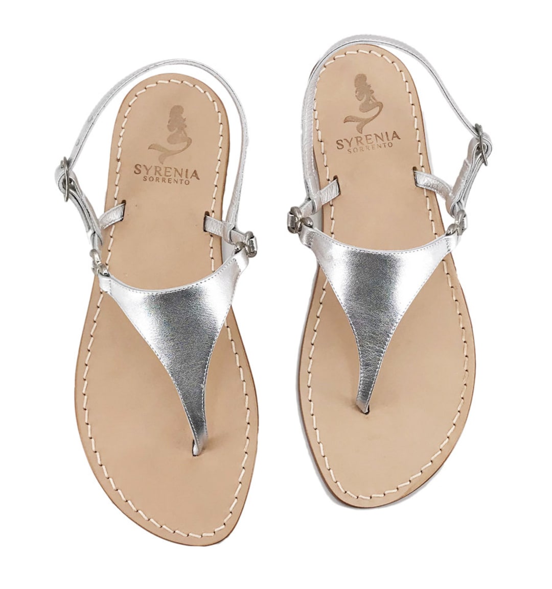 Silver Handmade Leather Capri Sandals T Bar - Italian Sandals ...