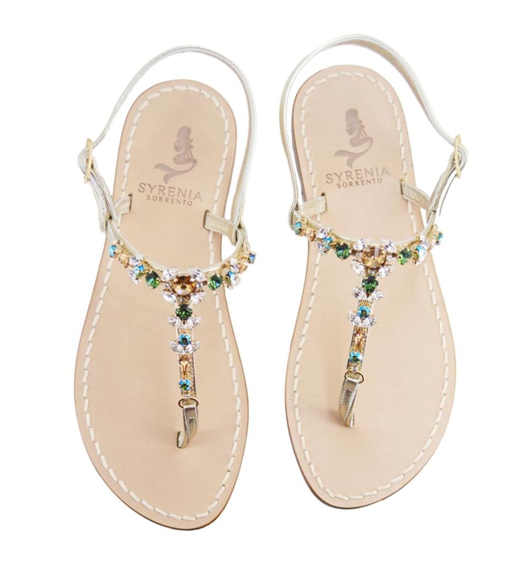Capri Sandals Jewels With Gold Leather Embellished Green, Amber ...