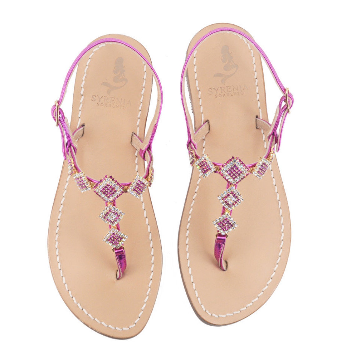 Fuchsia Crystal Capri Sandals With Laminate Leather Handmade in Italy ...