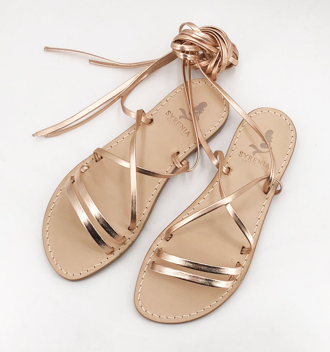 Gladiators Capri Sandals Pink Gold Leather Handmade in Italy - Italian ...