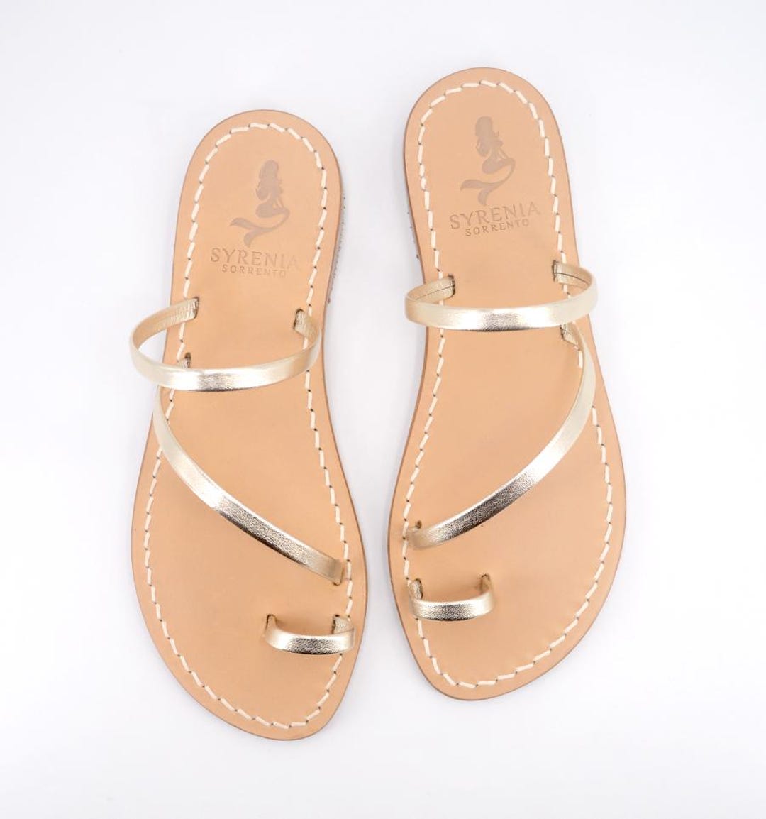 Capri Sandals in Gold Leather Handmade in Italy - Custom-made Capri ...