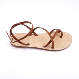 Capri Sandals Handmade in Tan Leather With Ankle Straps - Woman Shoes ...