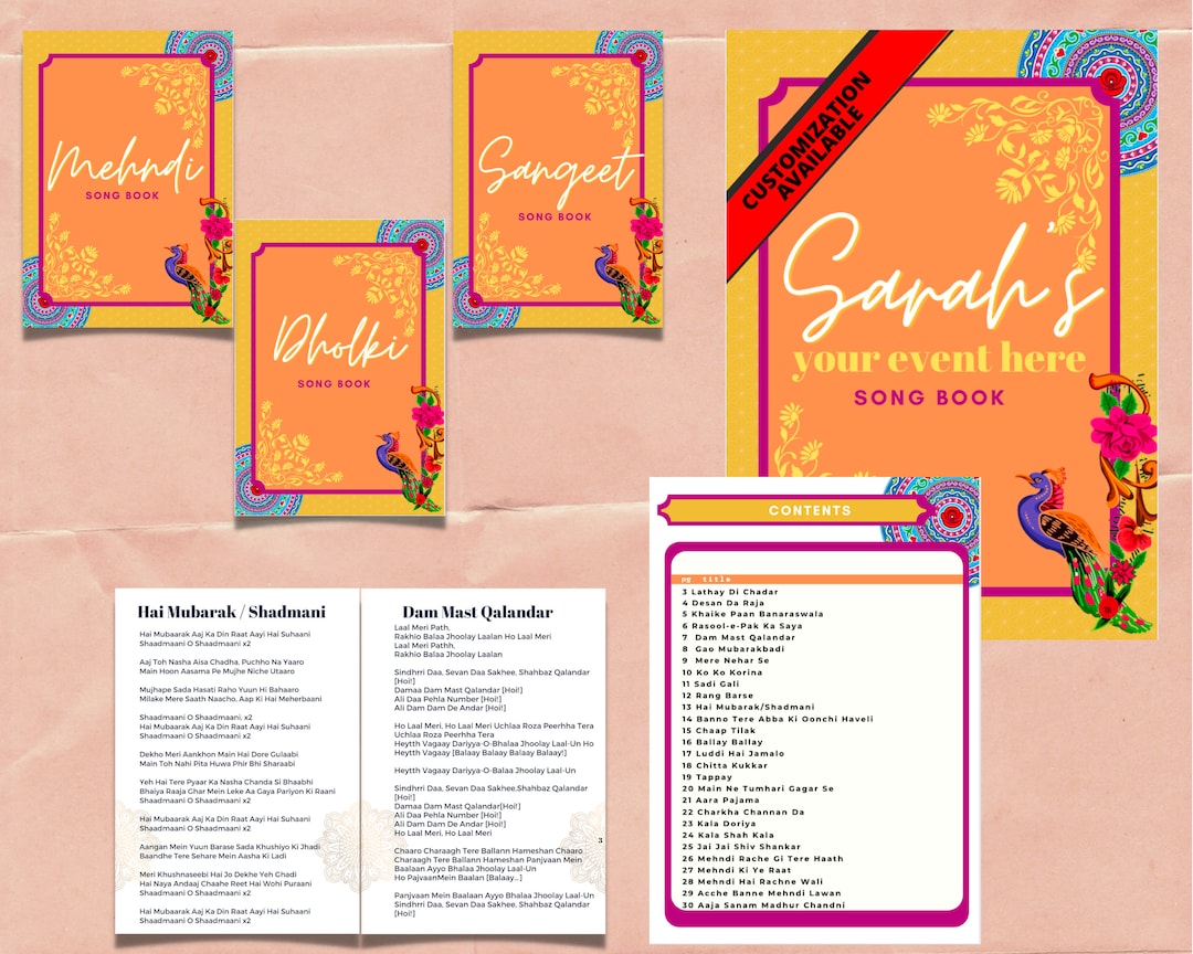 30+ Songs Custom Digital Dholki Song Book, Sangeet Songs Book, Mehndi ...