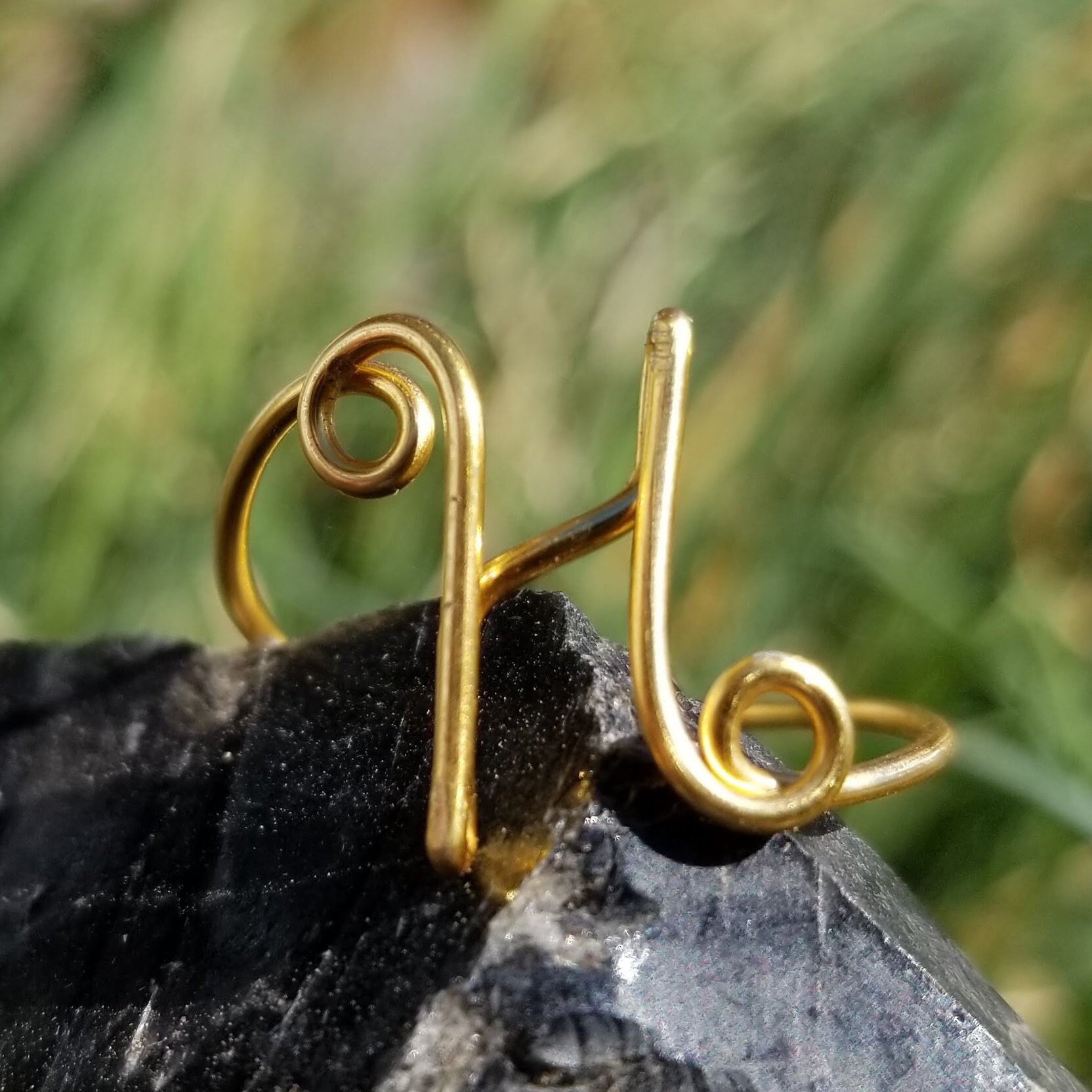 Initial Ring H Dainty Adjustable Wire Wrapped Ring Show | Etsy