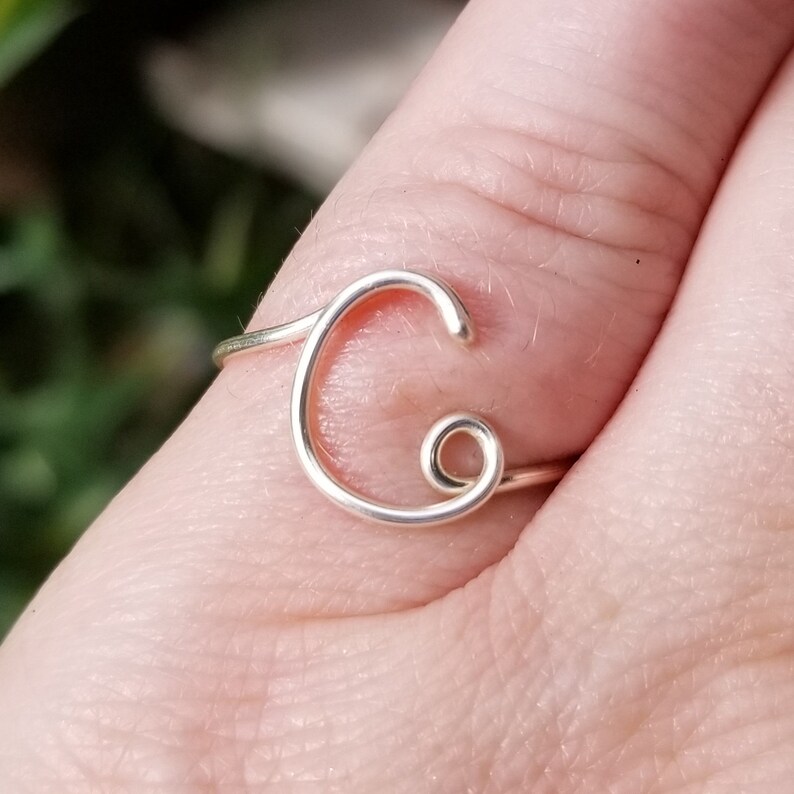 Initial Ring C Dainty Adjustable Wire Wrapped Ring Show | Etsy