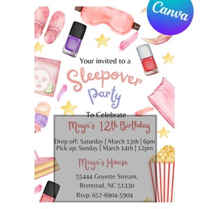 Editable Sleepover Birthday Invitation, Slumber Party Party Birthday ...