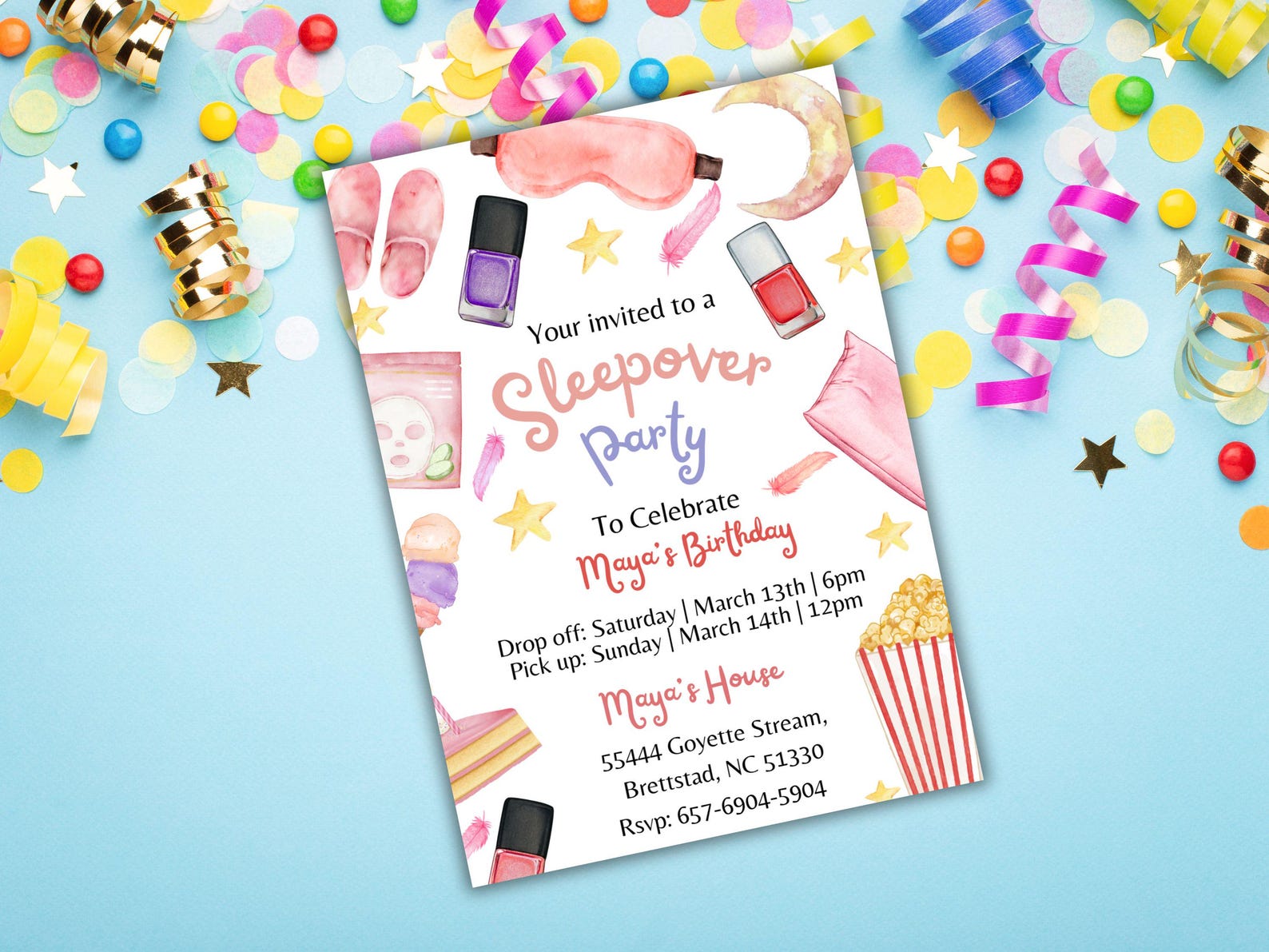 Editable Sleepover Birthday Invitation, Slumber Party Party Birthday ...