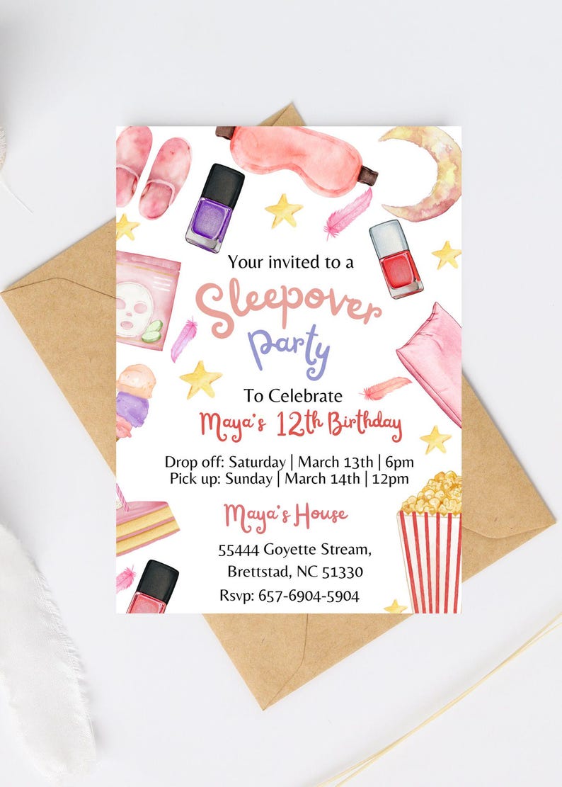 Editable Sleepover Birthday Invitation, Slumber Party Party Birthday ...