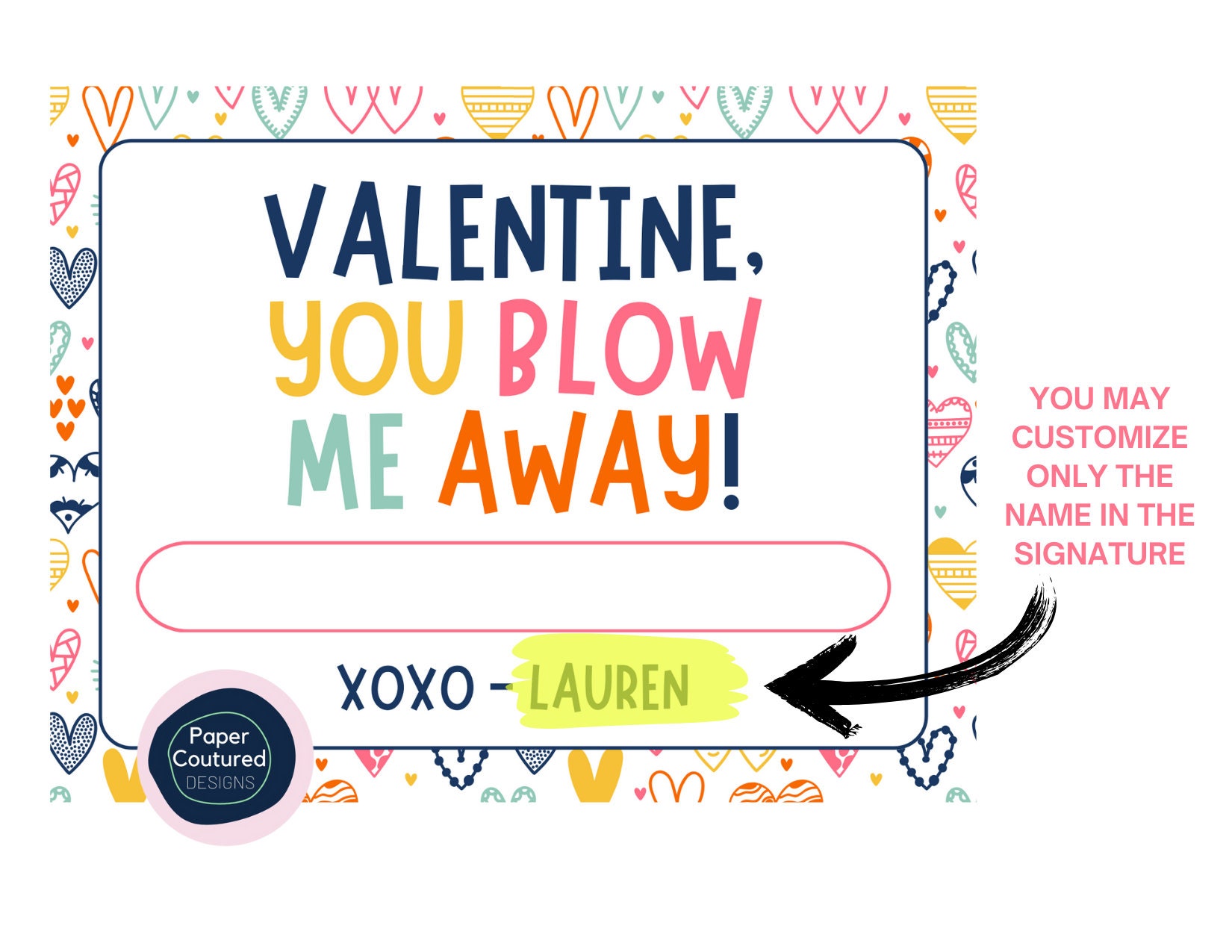 Customized, Printable Valentine Card, Classroom Valentine's Card, You ...