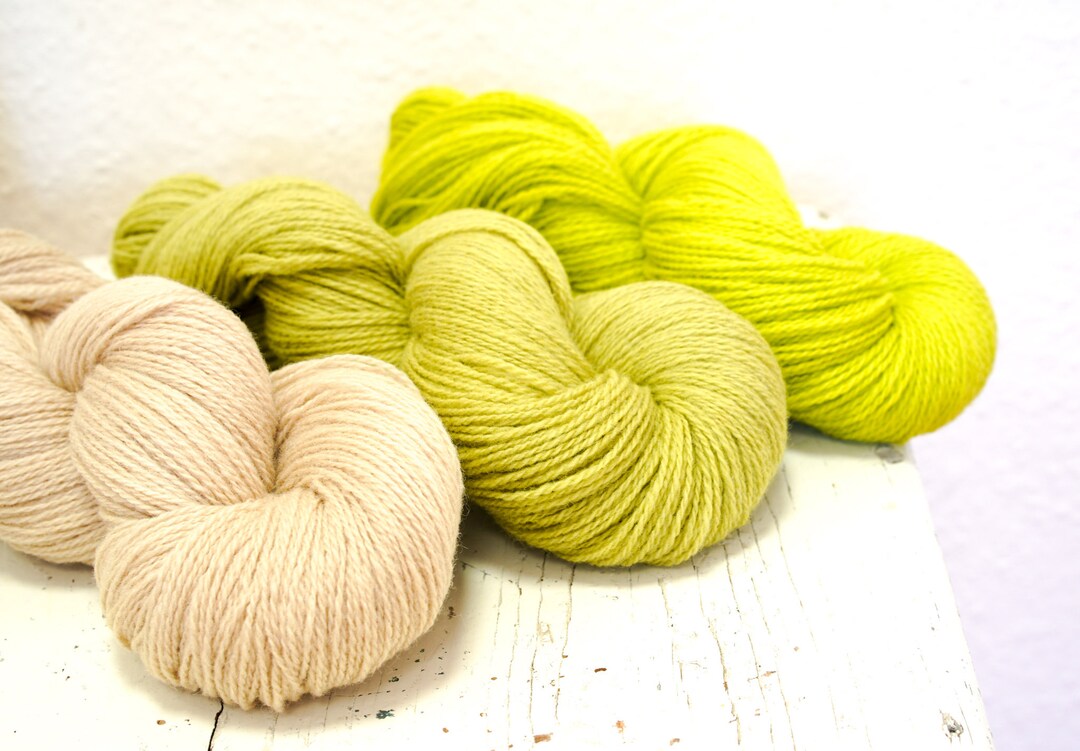 Ivory, Soft Green, Neon Green Yarn - 300g./10.58 Oz. - New Zealand ...