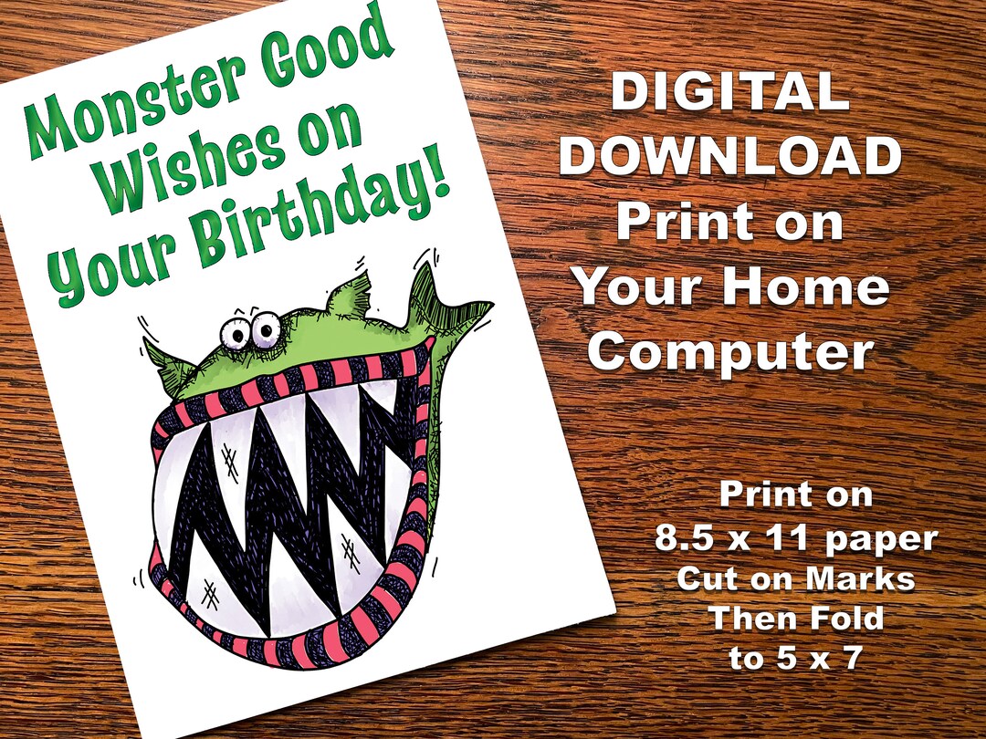 Monster Birthday Printable Card Halloween Birthday Card for - Etsy