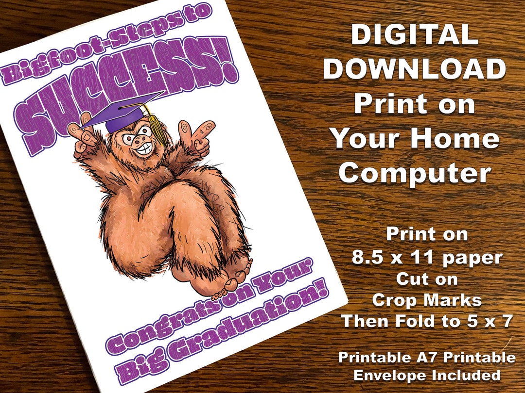Bigfoot Printable Card for Graduate Digital Download Sasquatch ...