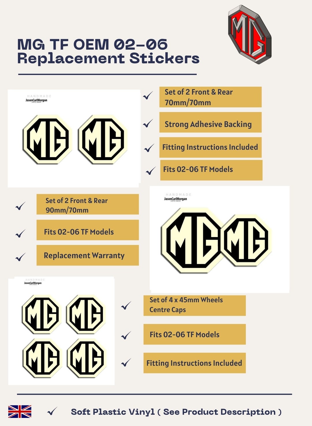 MG TF OEM 02-06 Year Style Black Chrome Front & Rear Insert Centre Caps ...