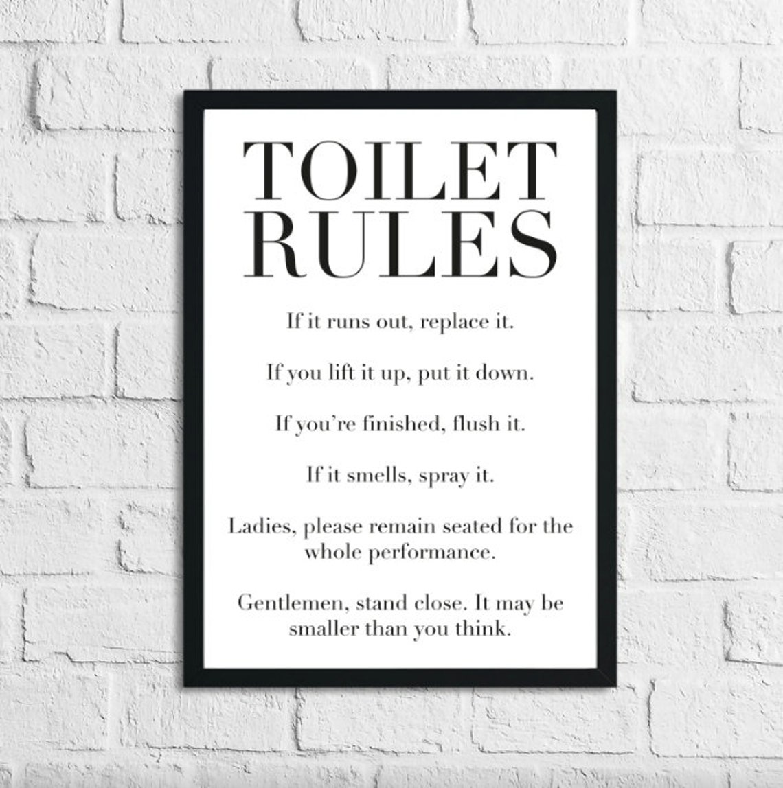 Toilet Rules Funny Humorous Bathroom Wall Decor Print - With or Without ...