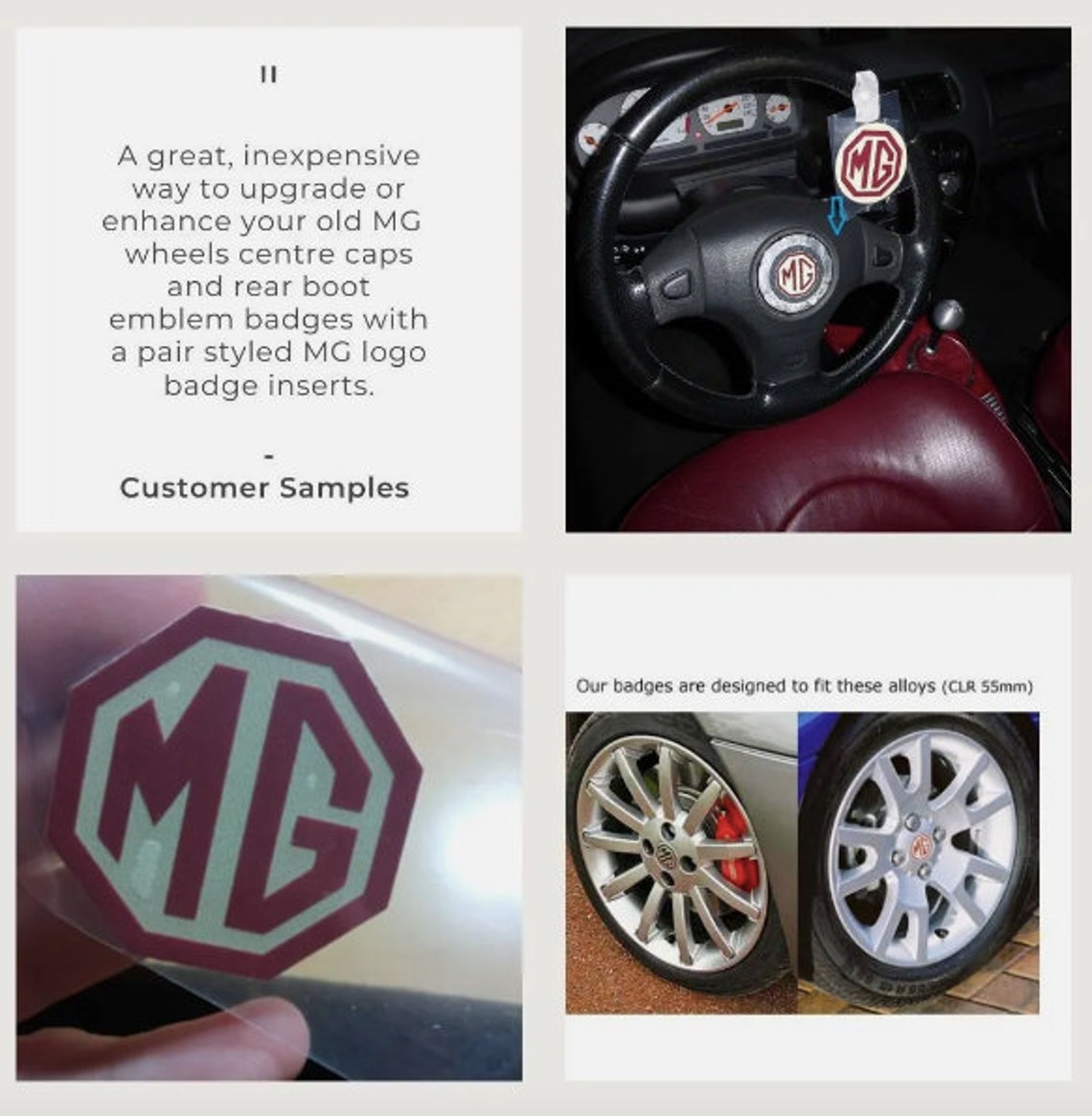 TF Car 2 X Badges for MG Inserts Front Rear Logo Set 90mm/70mm Emblem ...