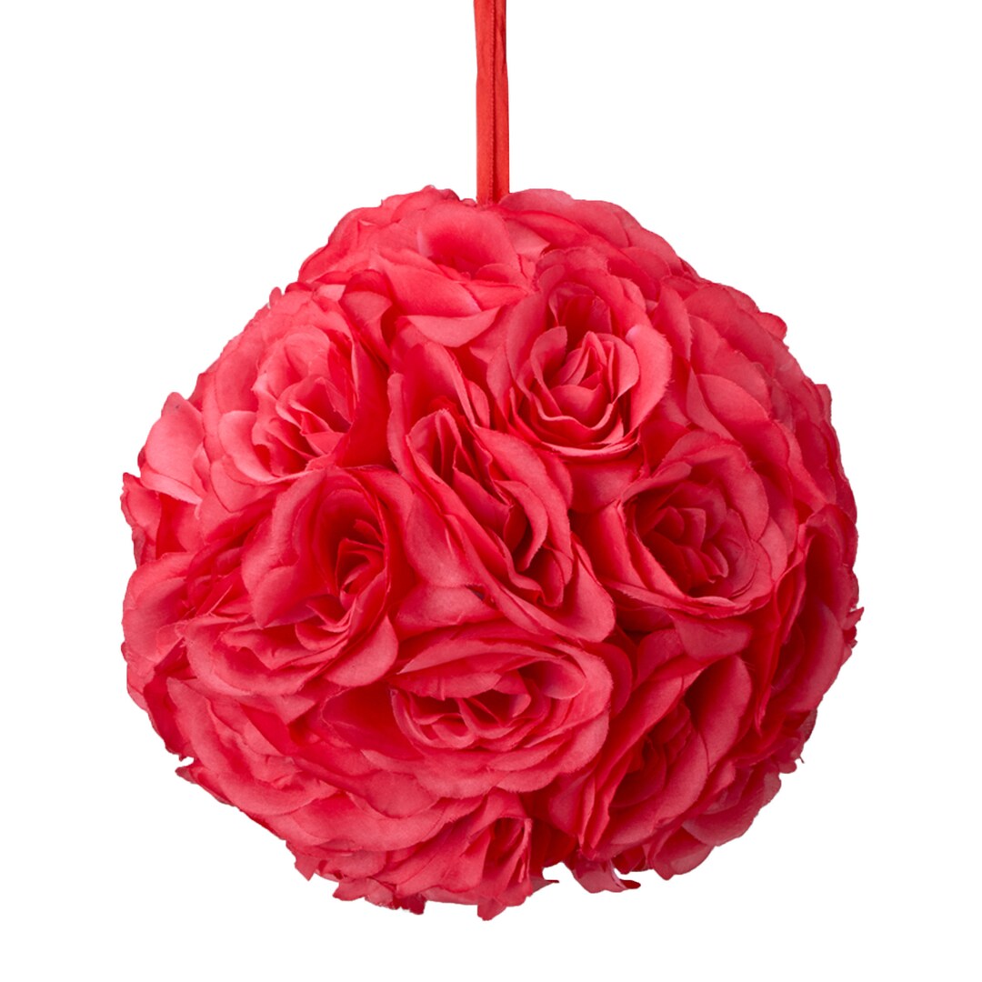 10" Round Silk Pomander Rose Kissing Ball With Satin Ribbon for Hanging ...