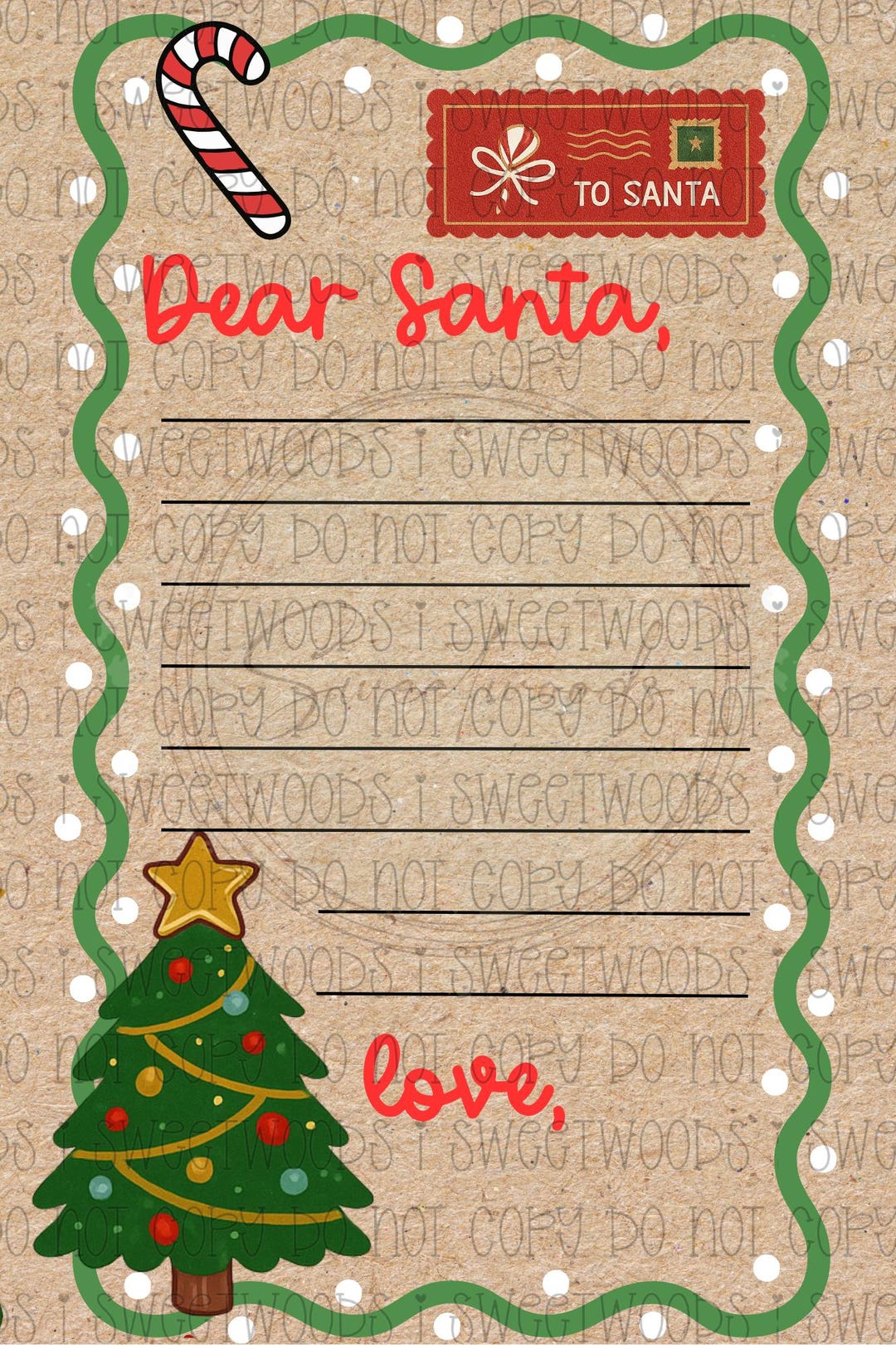 Dear Santa Letter Template | Printable Christmas Wish List (digital ...