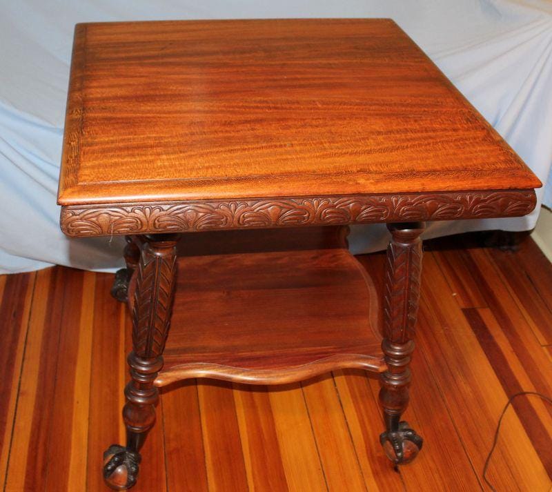 Antique Victorian Tiger Oak Parlour Table W/ Metal Claw and Glass Ball ...