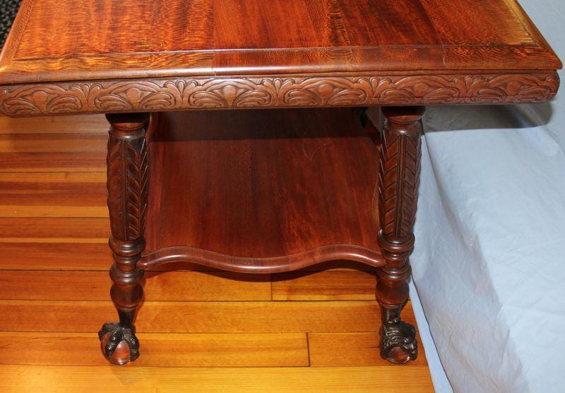 Antique Victorian Tiger Oak Parlour Table W/ Metal Claw and Glass Ball ...
