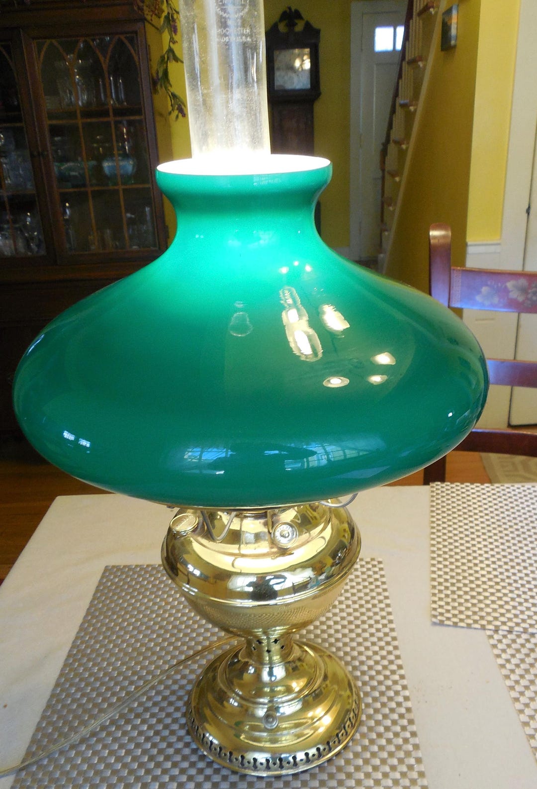 Antique Miller Lamp Brass Victoria Oil Table Lamp Electrified Green ...