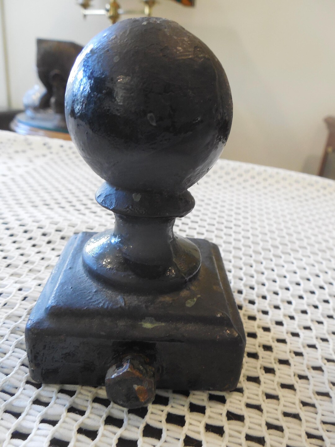 Antique Cast Iron Finial, Cast Iron Ball Top Post Cap, Rustic Home ...