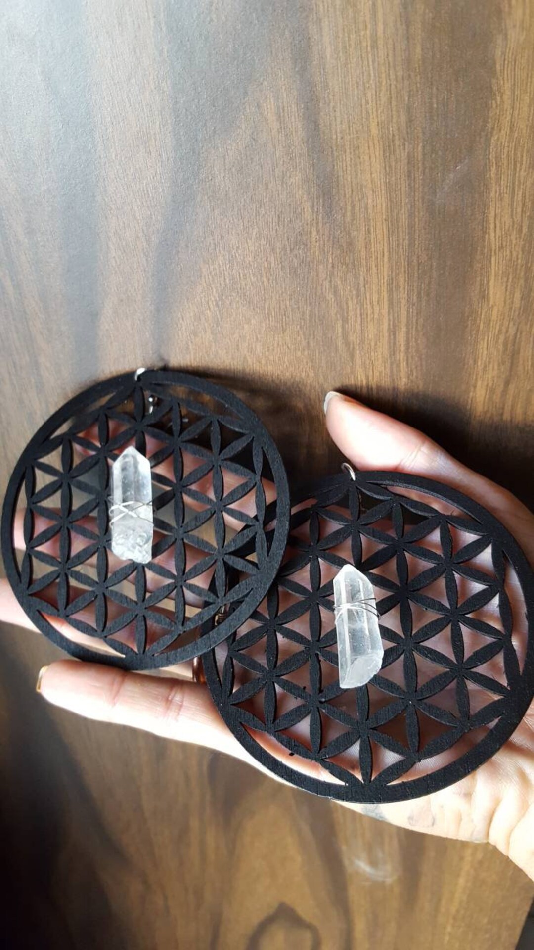 Quartz Wirewrap Geo Laser Engraved Wood Earrings - Etsy