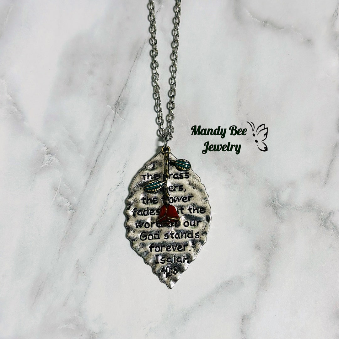 Bible Verse Leaf Rose Necklace - Etsy