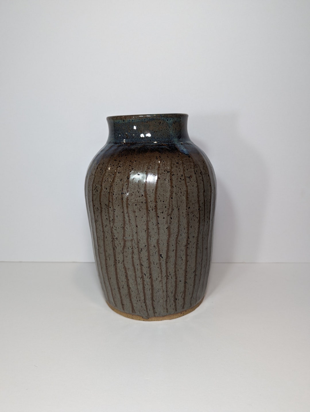 Blue and Grey Vase With Carved Texture - Etsy