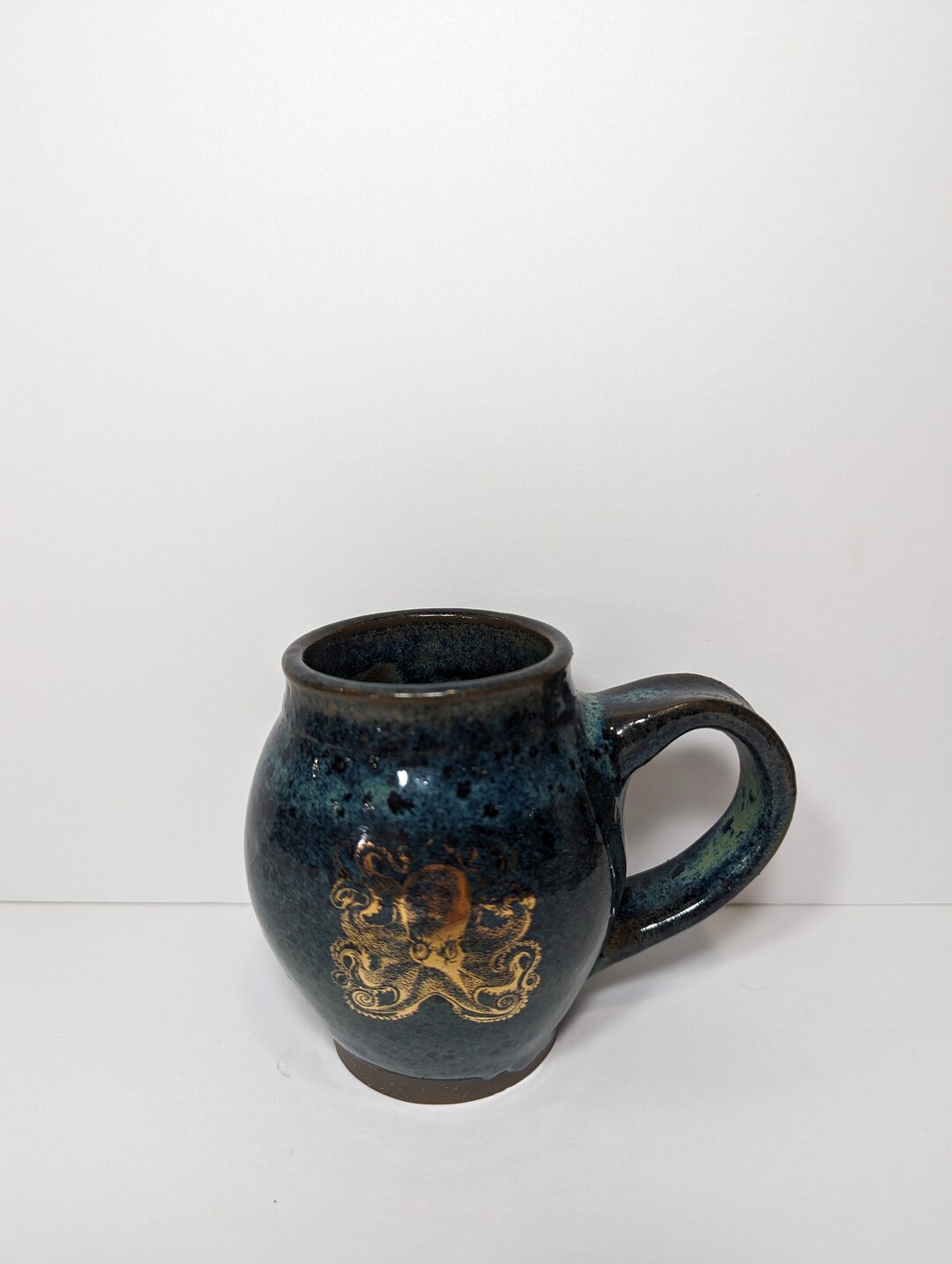 Dark Blue Mug With Gold Octopus - Etsy