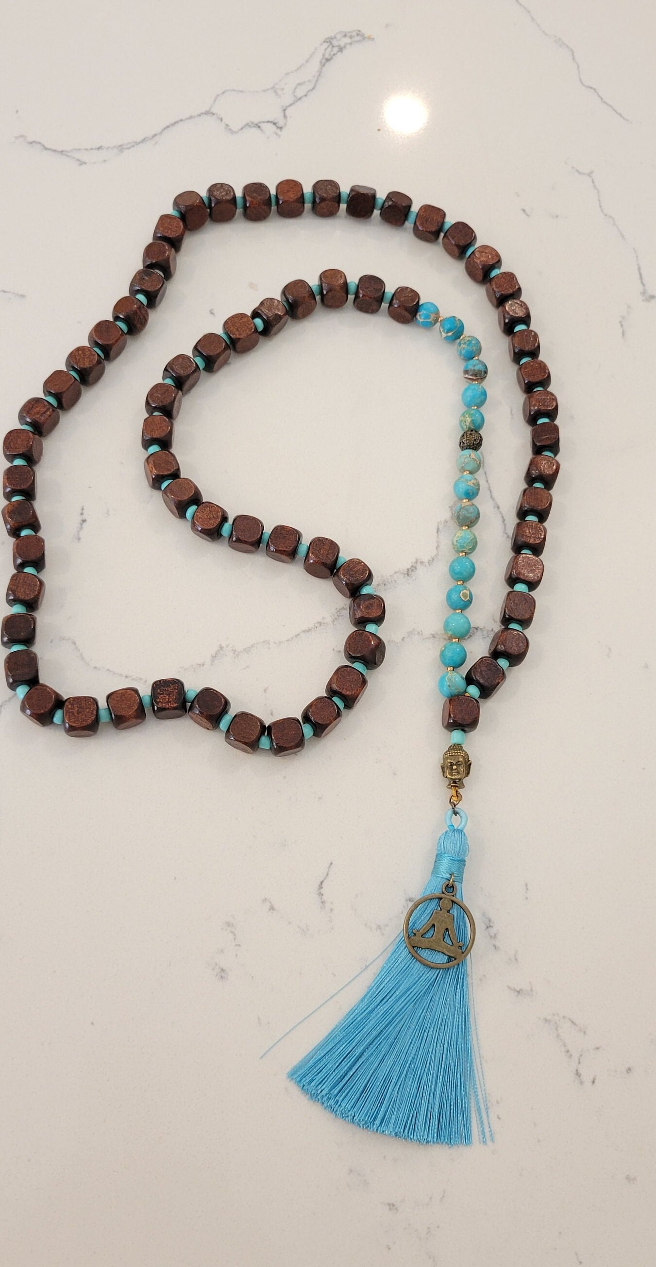 Beaded Y Drop Long Necklace, Boho Necklace, Yoga Necklace, Buddha ...