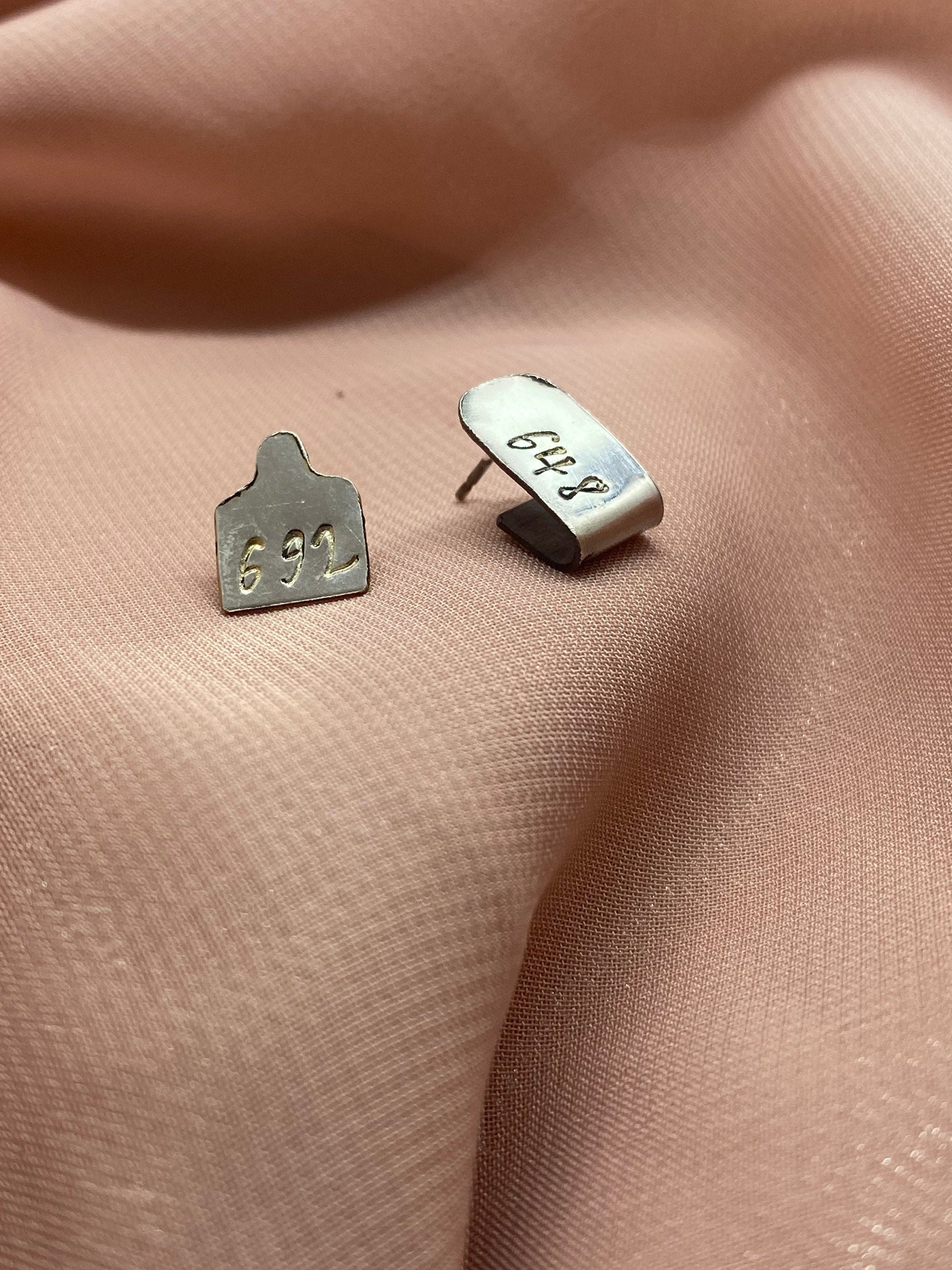 Mixed farm animal ear tags sterling silver ear tag earrings | Etsy