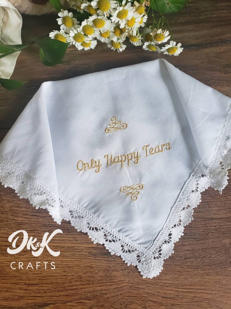 Only Happy Tears Handkerchief Embroidered Wedding - Etsy