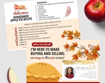 SET of Recipe Cards Perfect Apple Pie Recipe Card Real Estate Agent ...