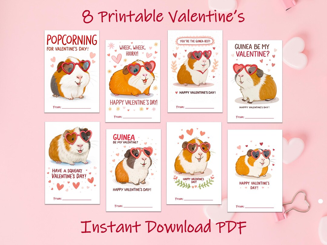 Printable Valentine Cards, Guinea Pig Classroom Valentine Cards, Guinea ...