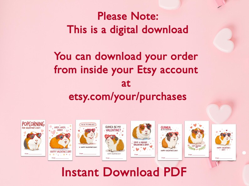 Printable Valentine Cards, Guinea Pig Classroom Valentine Cards, Guinea ...