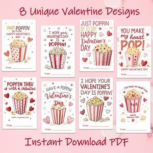 Printable Valentine Cards, Poppin by Popcorn Classroom Valentine Cards ...