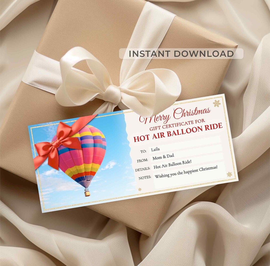Hot Air Balloon Ride Gift Certificate Ticket • Adventure Experience ...