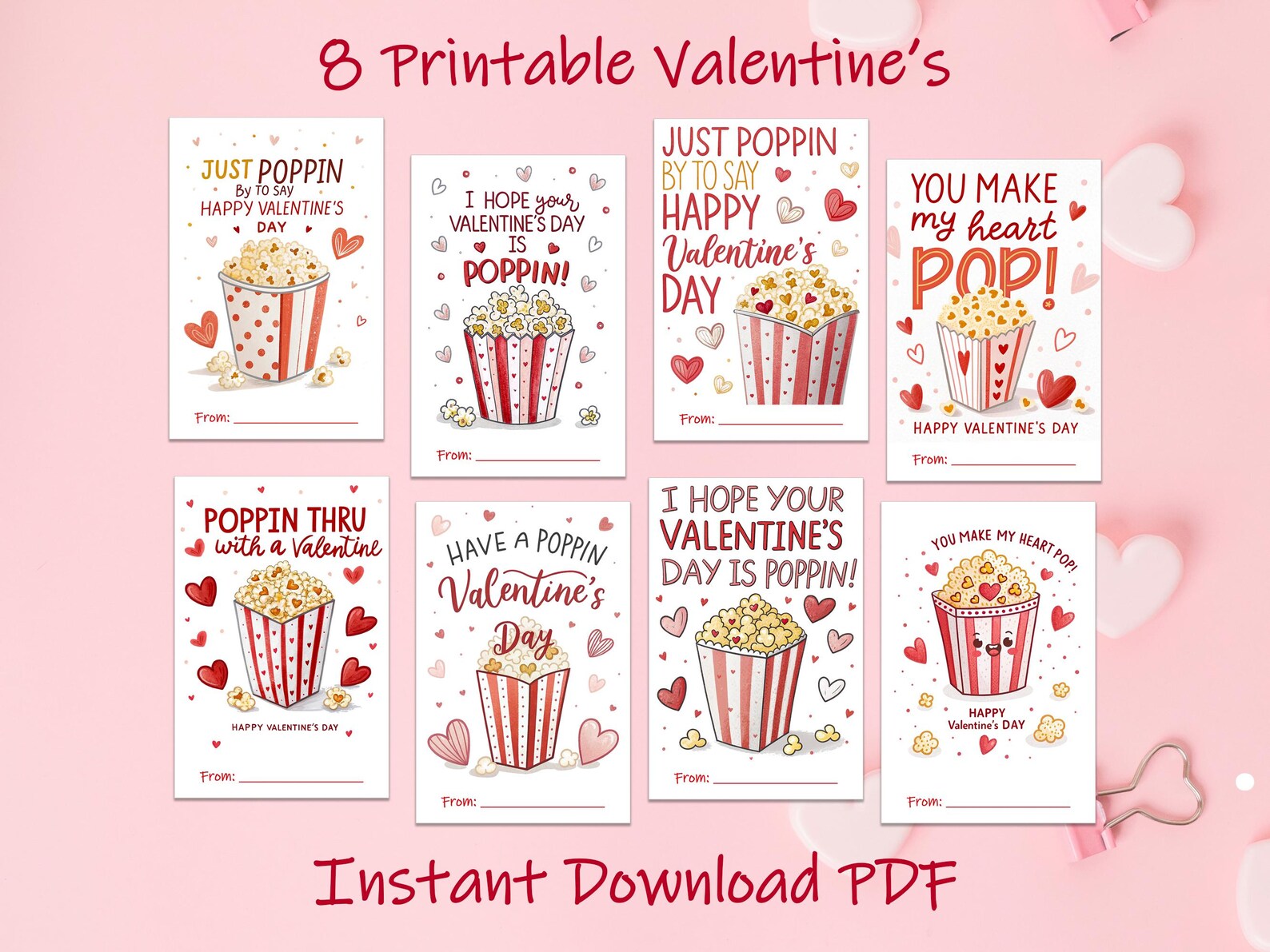 Printable Valentine Cards, Poppin by Popcorn Classroom Valentine Cards ...