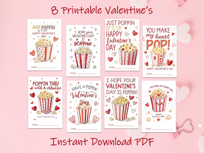Printable Valentine Cards, Poppin by Popcorn Classroom Valentine Cards ...