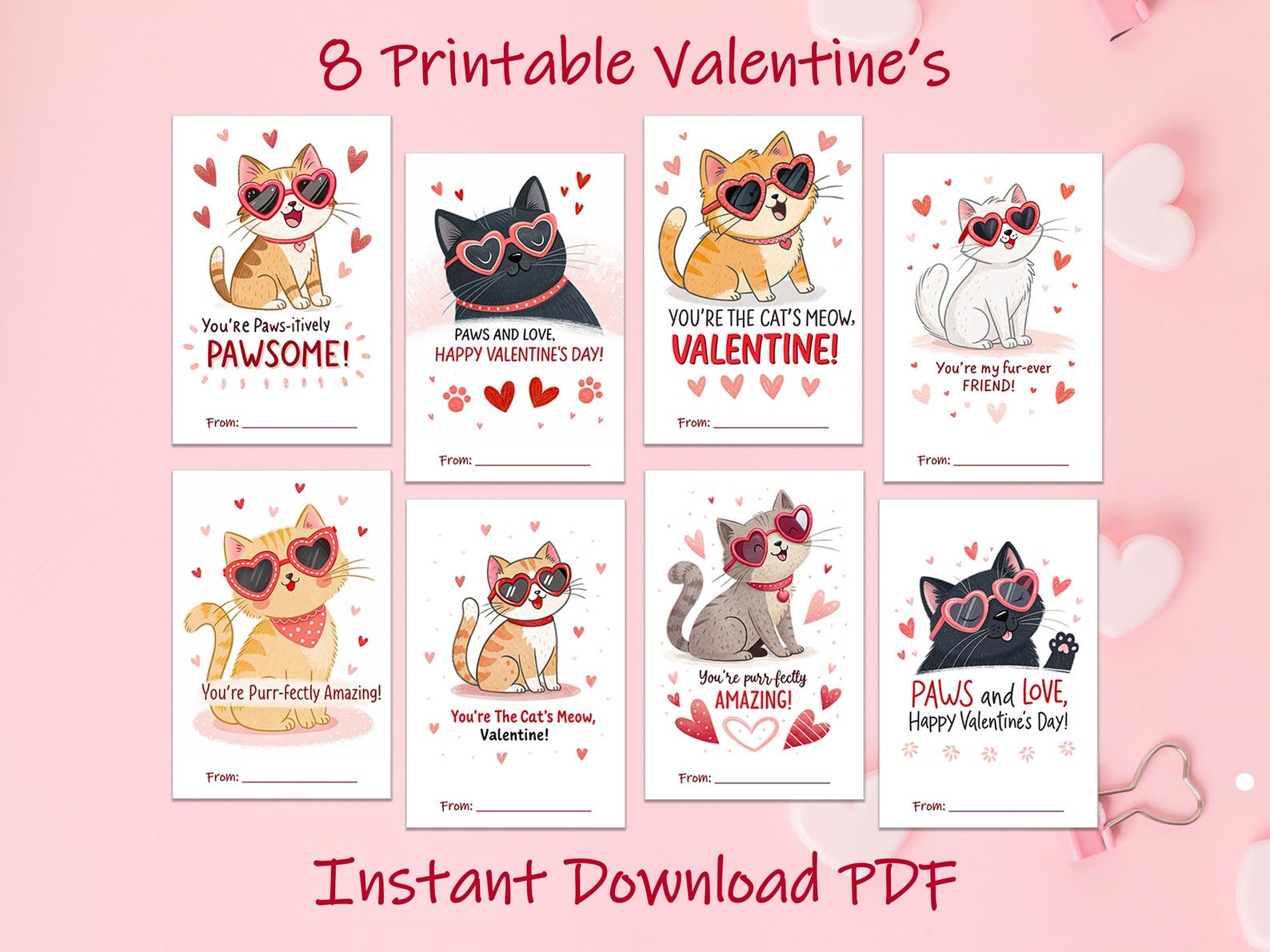 Printable Valentine Cards, Cats Classroom Valentine Cards, Cat School ...