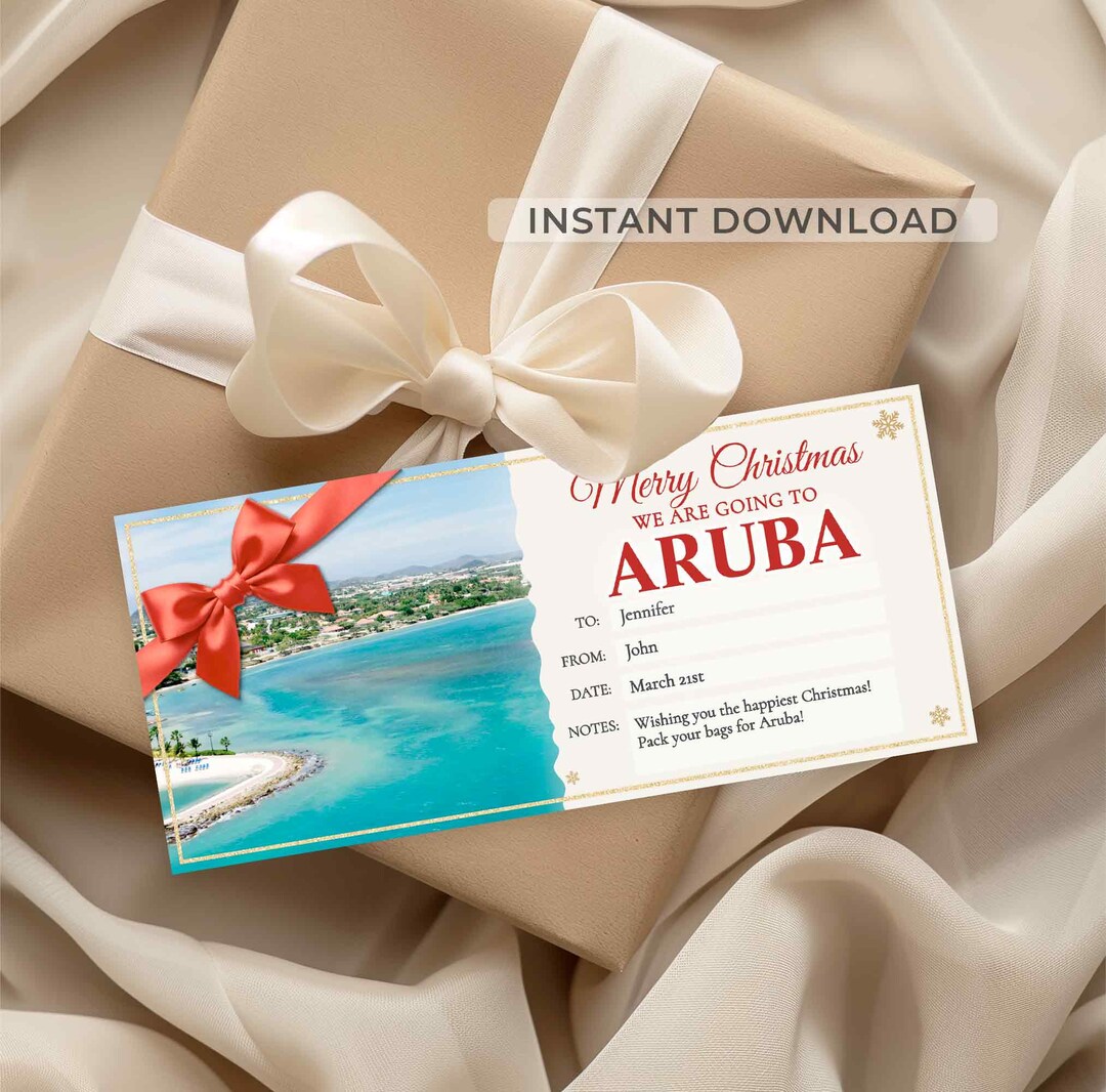 Aruba Trip Gift Ticket • Caribbean Vacation Reveal • Printable Travel ...