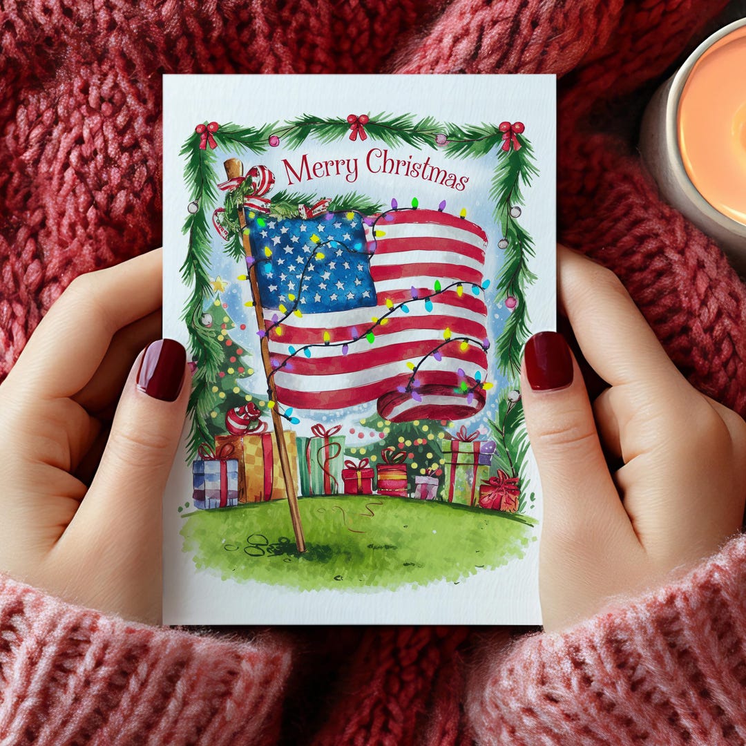 Printable Christmas Cards, USA Flag Patriotic Christmas Card, 5x7 ...