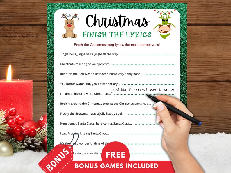 Christmas Song Lyrics Game, Printable Holiday Party Activity (PDF) - Etsy