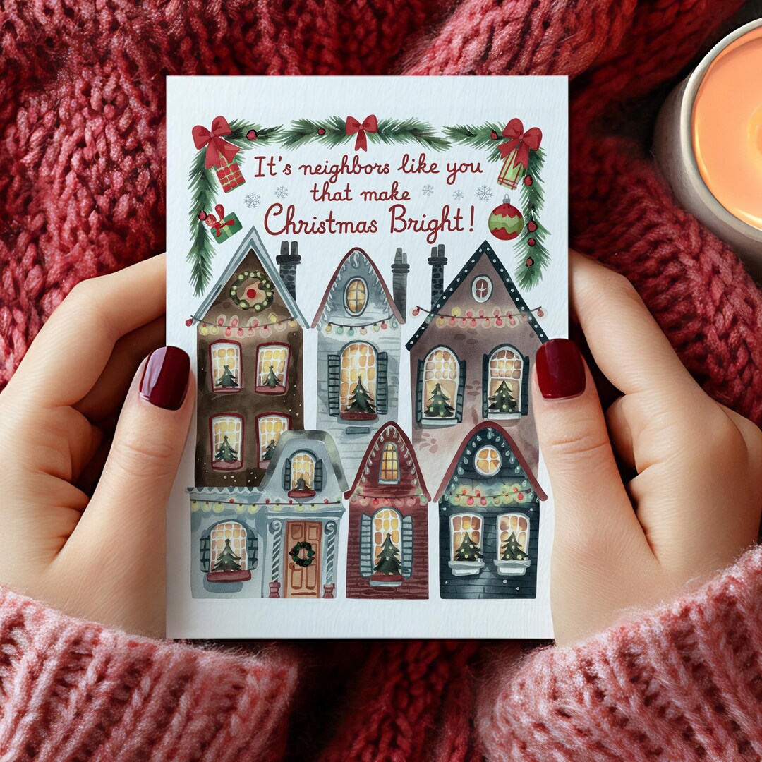 Printable Neighbor Christmas Card, Holiday Greeting, Bonus Envelopes ...