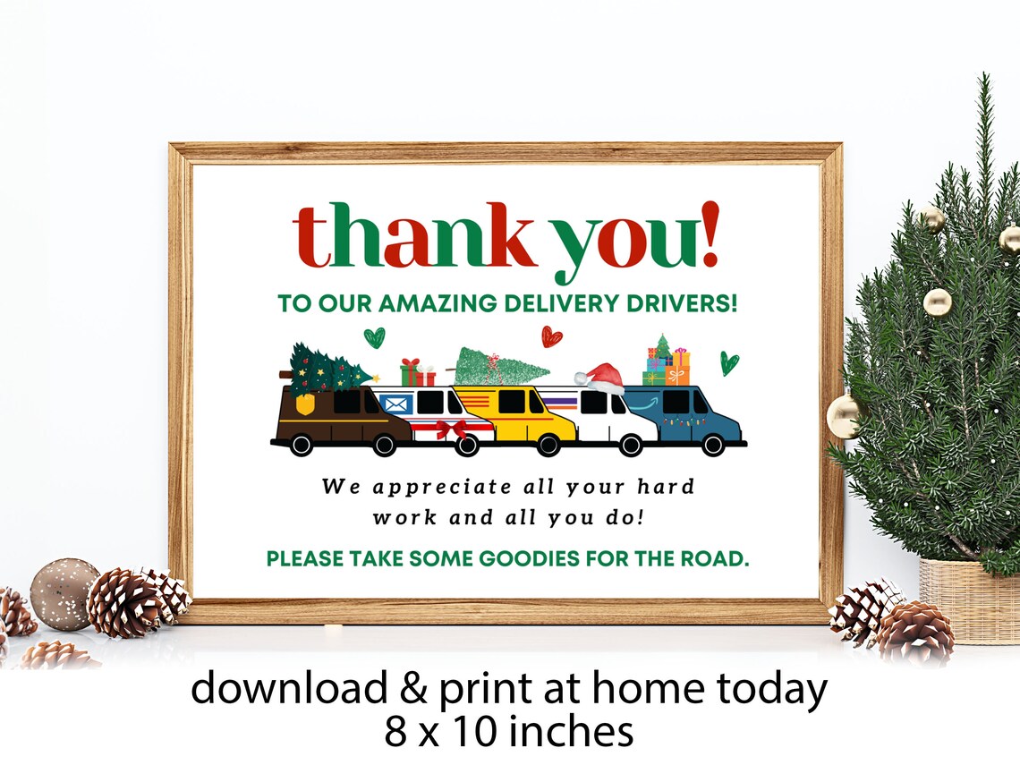Delivery Driver Thank You Sign, Christmas Delivery Driver Snack Sign ...